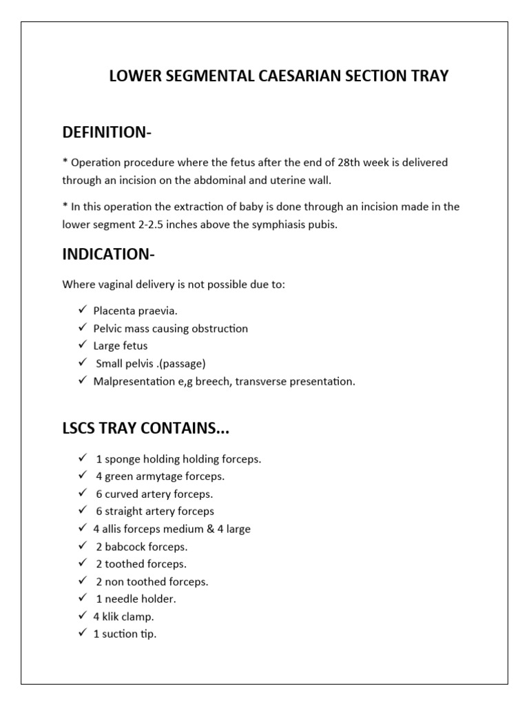 Lower Segmental Caesarian Section Tray | PDF | Childbirth | Uterus
