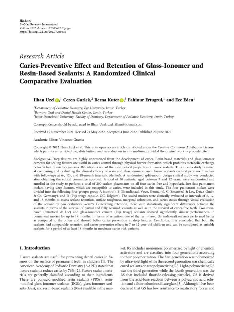 Caries-Preventive Effect and Retention of Glass-Ionomer and Resin-Based Sealants A Randomized ...