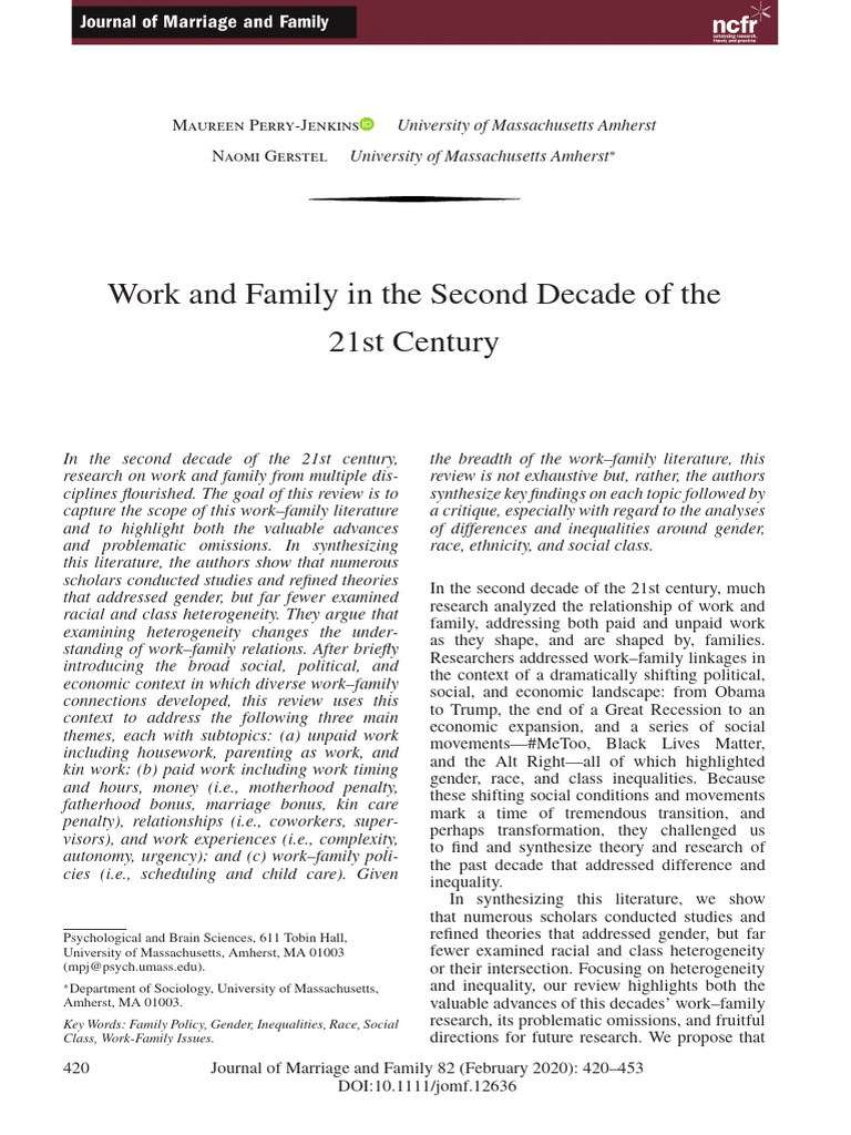 Work and Family in The Second Decade of | Download Free PDF | Labour ...