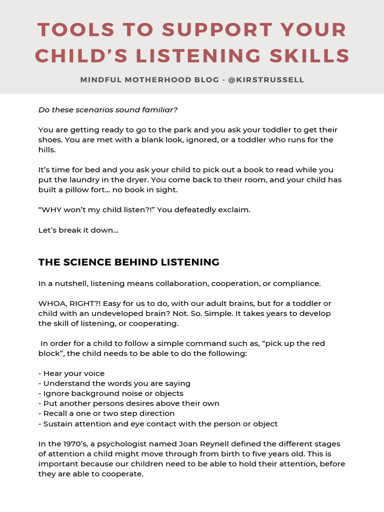 Listening - Skills - Working With Kids | PDF | Attention | Parenting