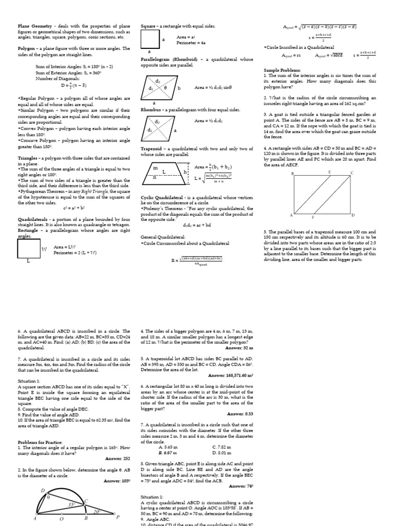 Plane Geometry | PDF | Area | Circle