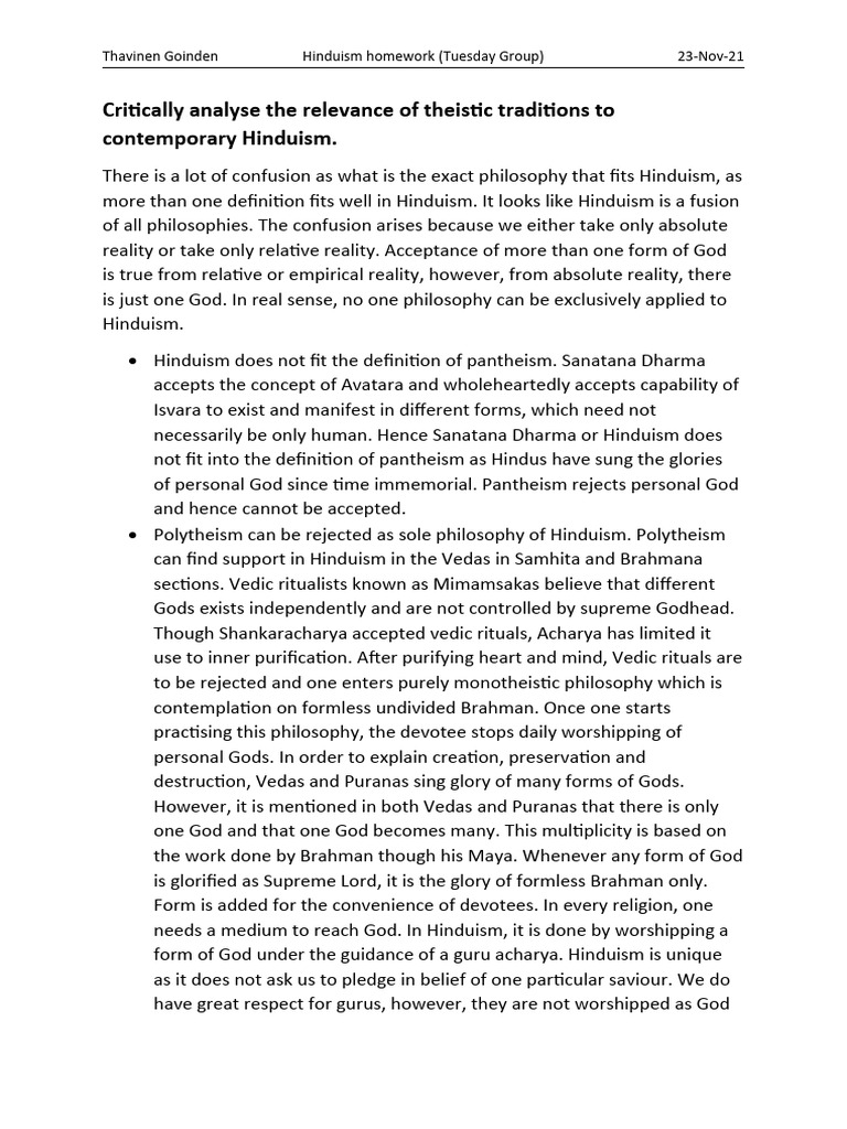 hindism hw on theism | PDF | Monotheism | Polytheism