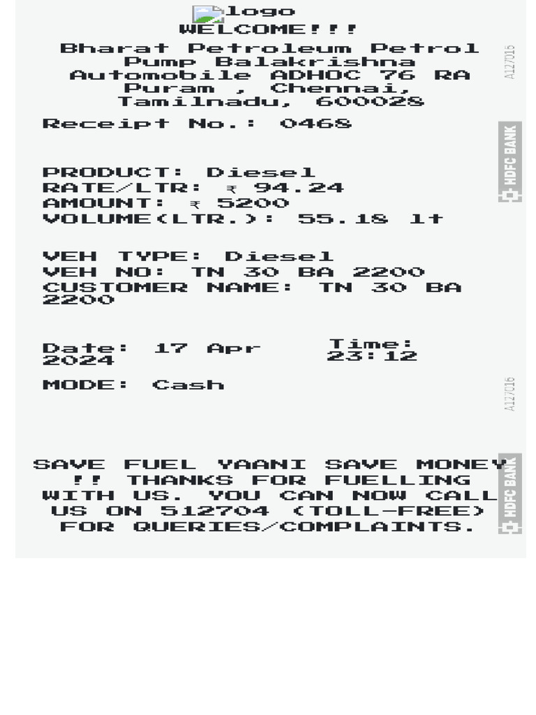 Diesel Purchase Receipt | PDF