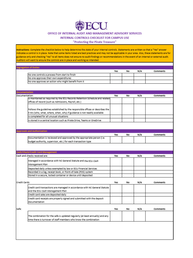 Internal Controls Checklist - Updated 05.23.22 | PDF | Internal Control | Audit