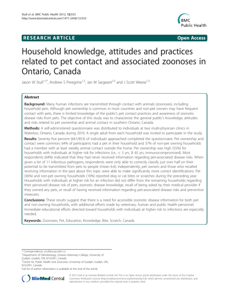 Household Knowledge, Attitudes and Practices Related To Pet Contact and ...