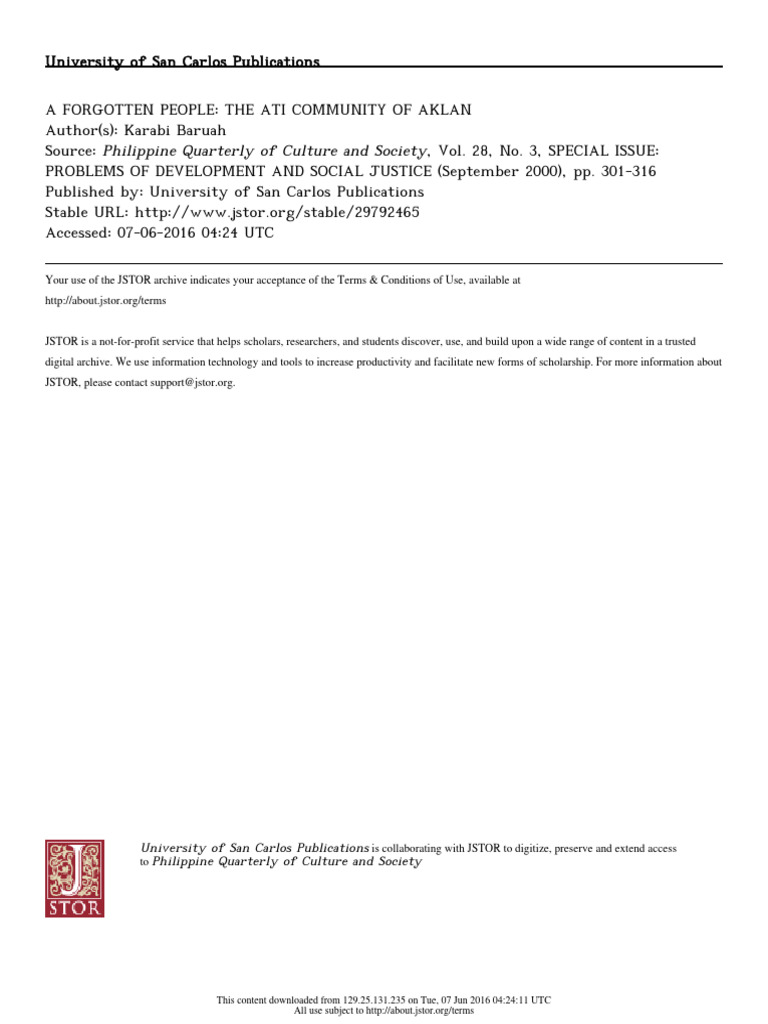 A FORGOTTEN PEOPLE THE ATI COMMUNITY OF AKLAN | PDF
