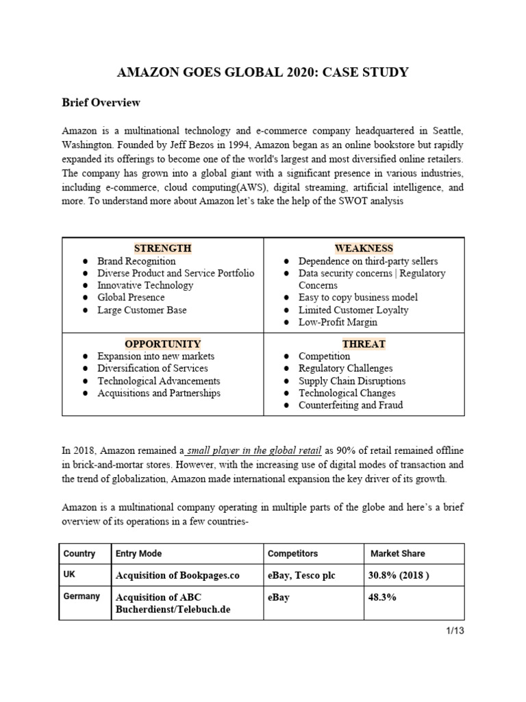 Amazon's Global Expansion Strategy 2020 | PDF | E Commerce | Online ...
