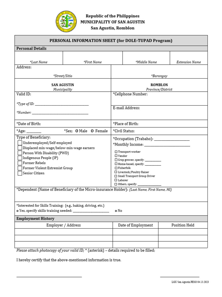 TUPAD Program Registration Form | PDF