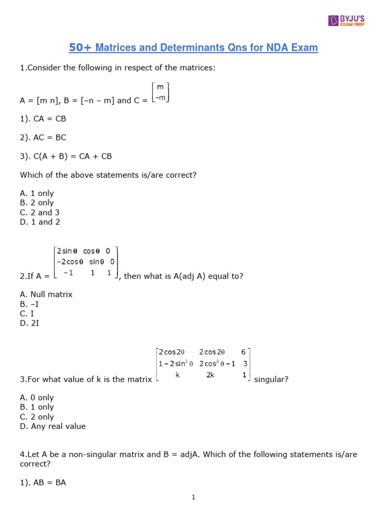 50 Matrices Determinant Qns 18 | PDF | Matrix (Mathematics) | Determinant