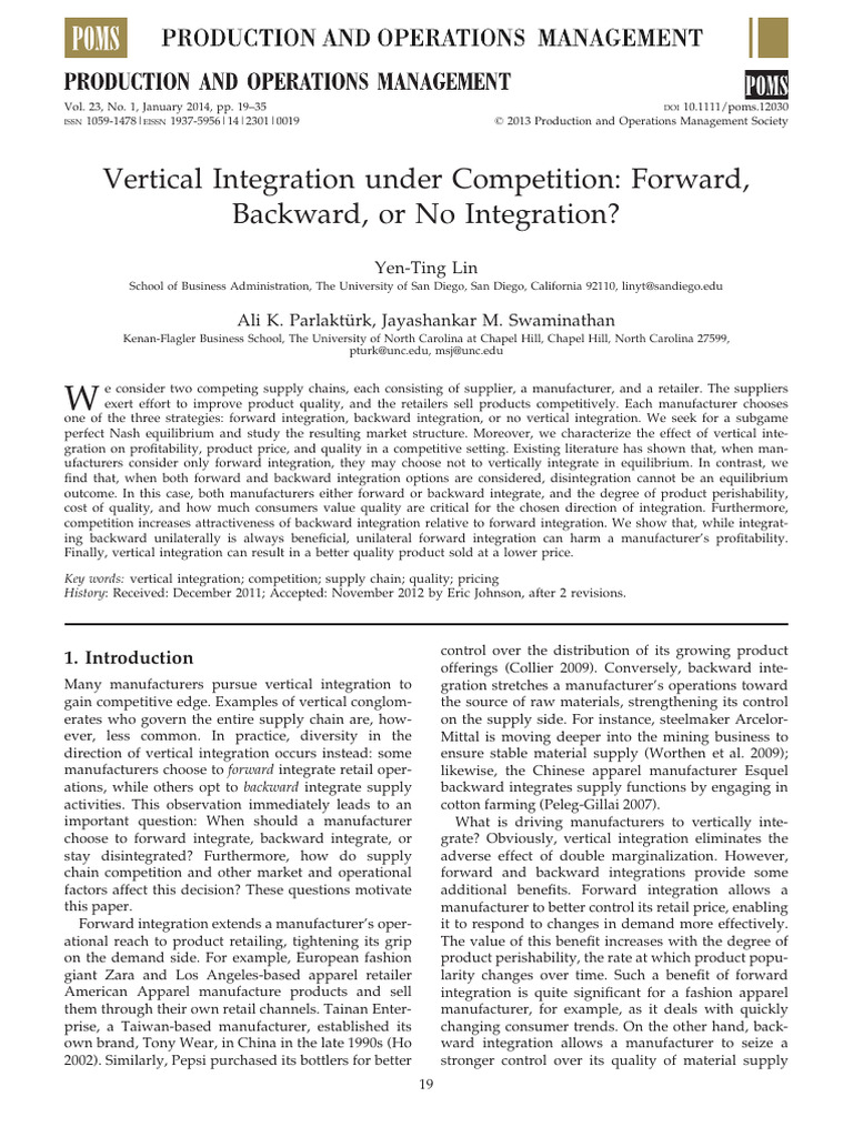 Vertical Integration under Competition Forward, Backward, or No ...