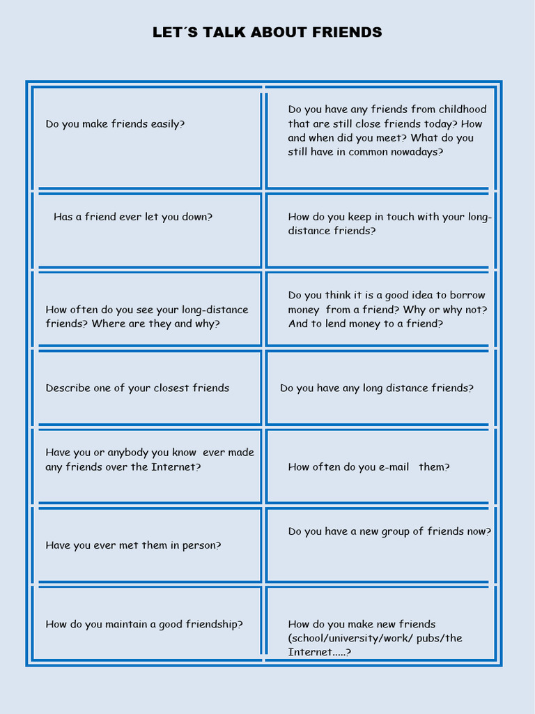 Lets Talk About Friends and Friendship Conversation Topics Dialogs ...