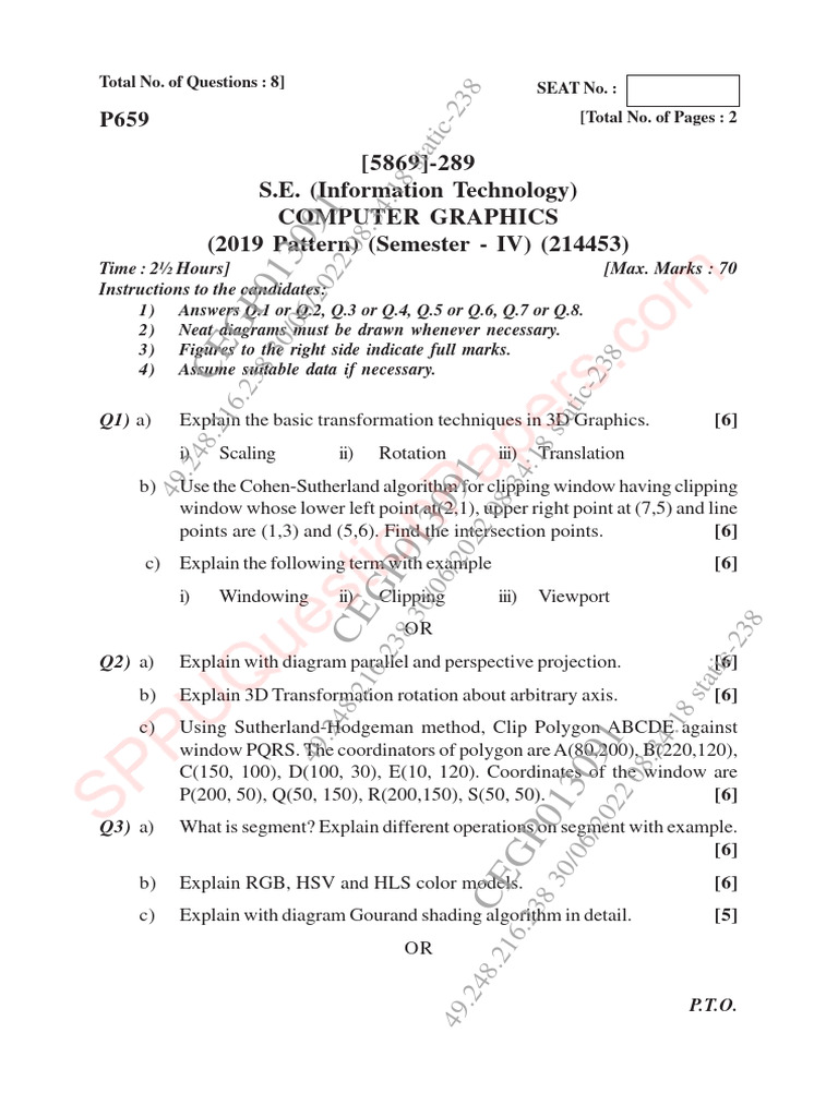 Be Information Technology Engineering Semester 4 2022 May Computer Graphics CG Pattern 2019 ...