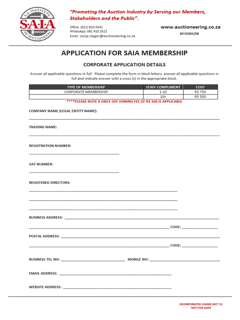 SAIA Membership Application Form | PDF | Justice | Crime & Violence