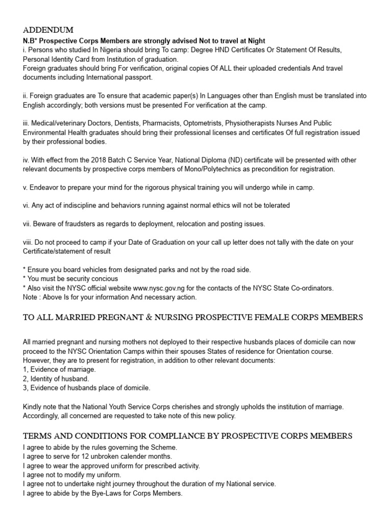 NYSC ADDENDUM Format | PDF | Health Care