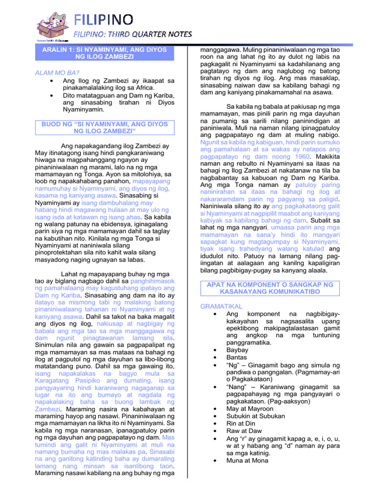 Filipino 3rd Quarter Notes | PDF