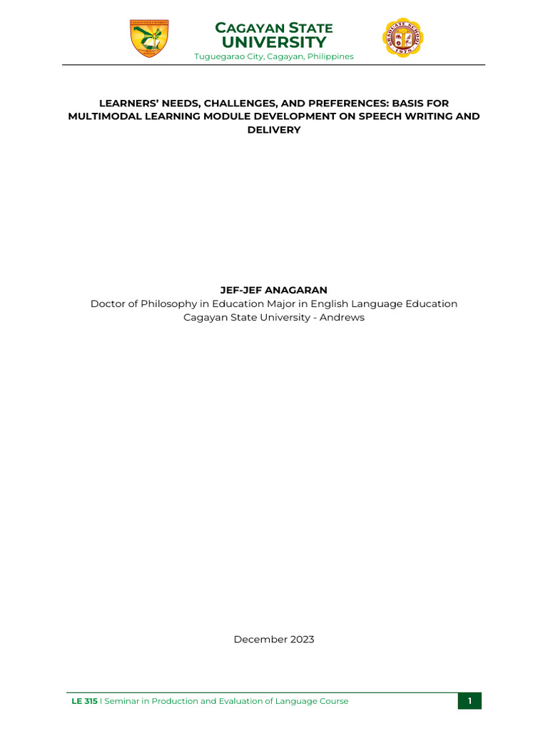 Jefjef - Anagaran-Needs Analysis | PDF | Learning Styles | Learning