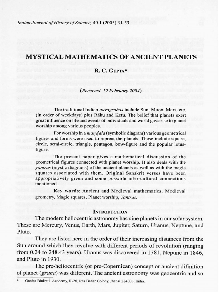 Mystical Mathematics of Ancient Planets | PDF | Planets | Planets In Astrology