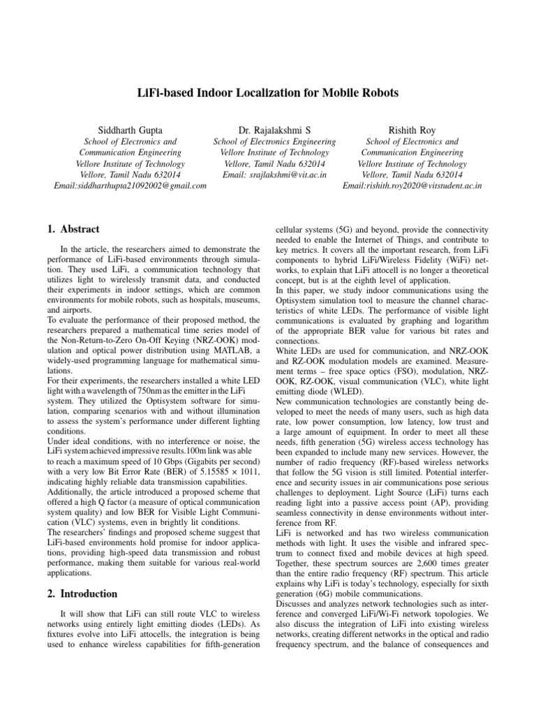 Lifi Based Indoor Localization For Mobile Robots Pdf Modulation Wi Fi