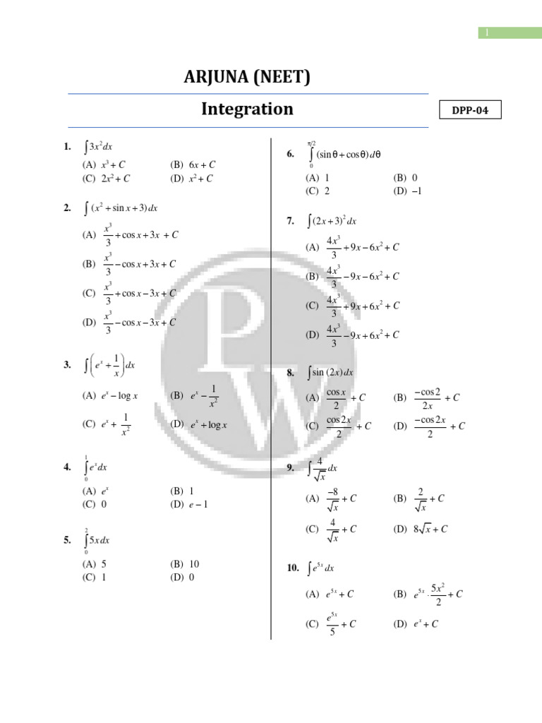 Neet Integration Practice Quiz Pdf