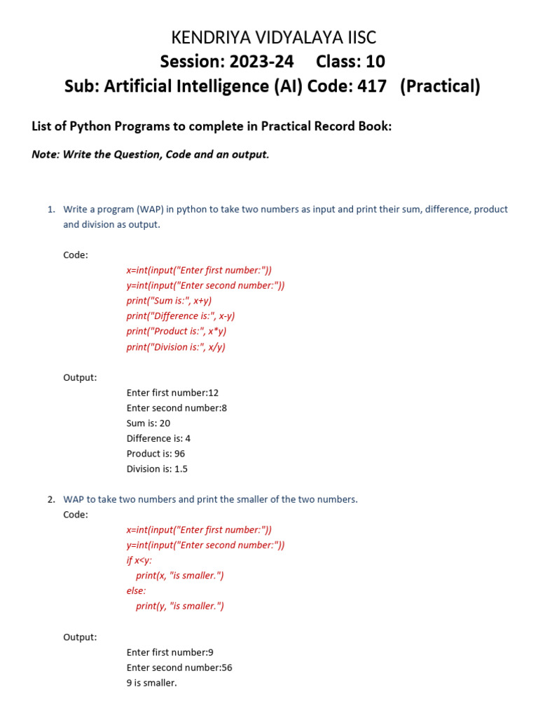 KV Class 10 AI 23-24 Practical Record | PDF | Pixel | Camera