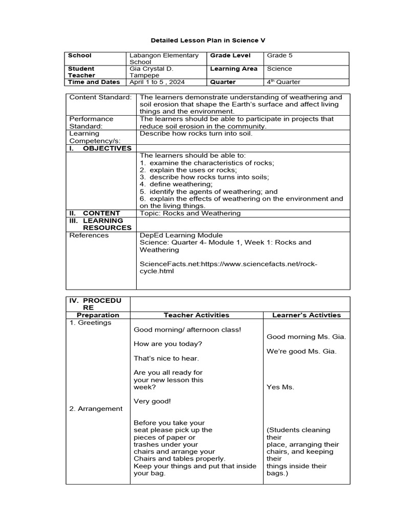 DLP_ Grade 5 SCIENCE | PDF | Rock (Geology) | Igneous Rock