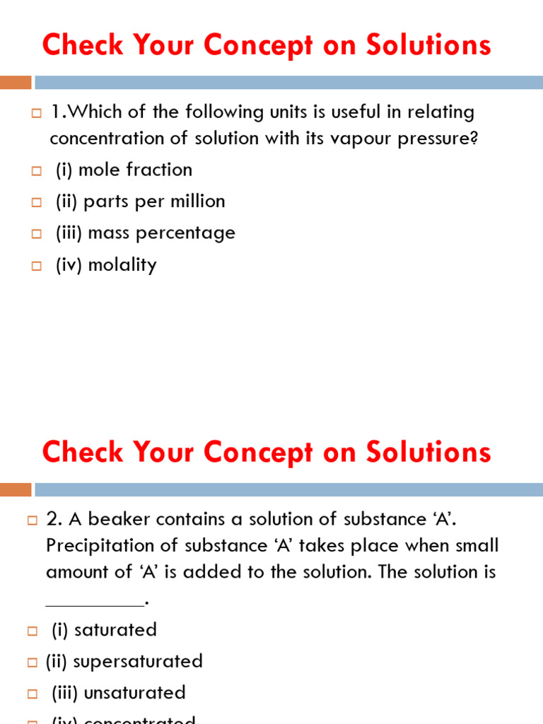 Check Your Concept On Solutions | PDF | Solubility | Osmosis