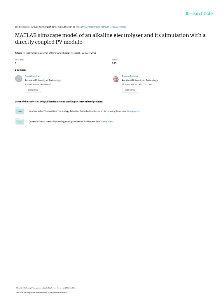 MATLAB Simscape Model of An Alkaline Electrolyser and Its Simulation ...