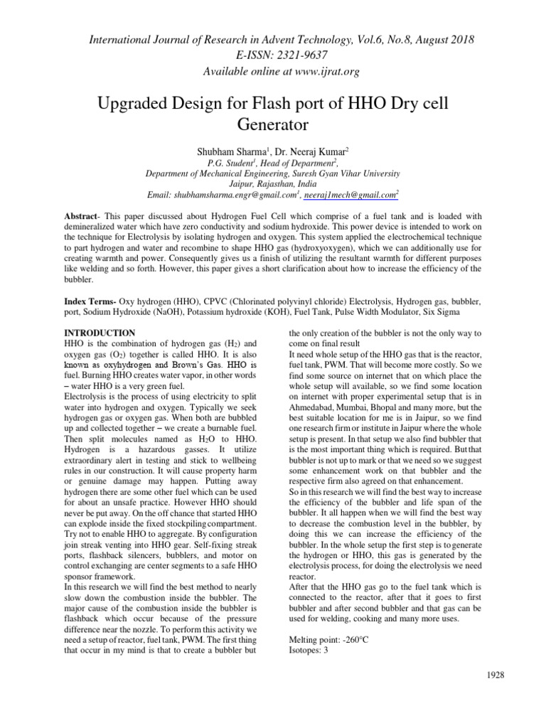 Upgraded Design for Flash Port of HHO Dry Cell Generator | PDF | Water ...
