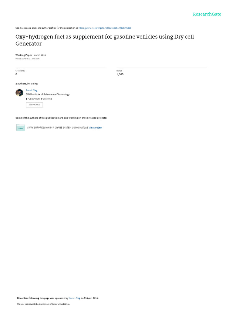 Oxy-Hydrogen Fuel As Supplement For Gasoline Vehicles Using Dry Cell ...