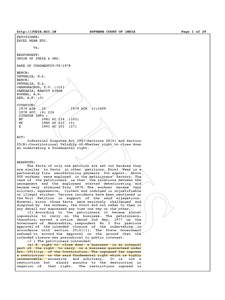 Excel Wear v. Union of India Case Summary | PDF | Government | Public Law