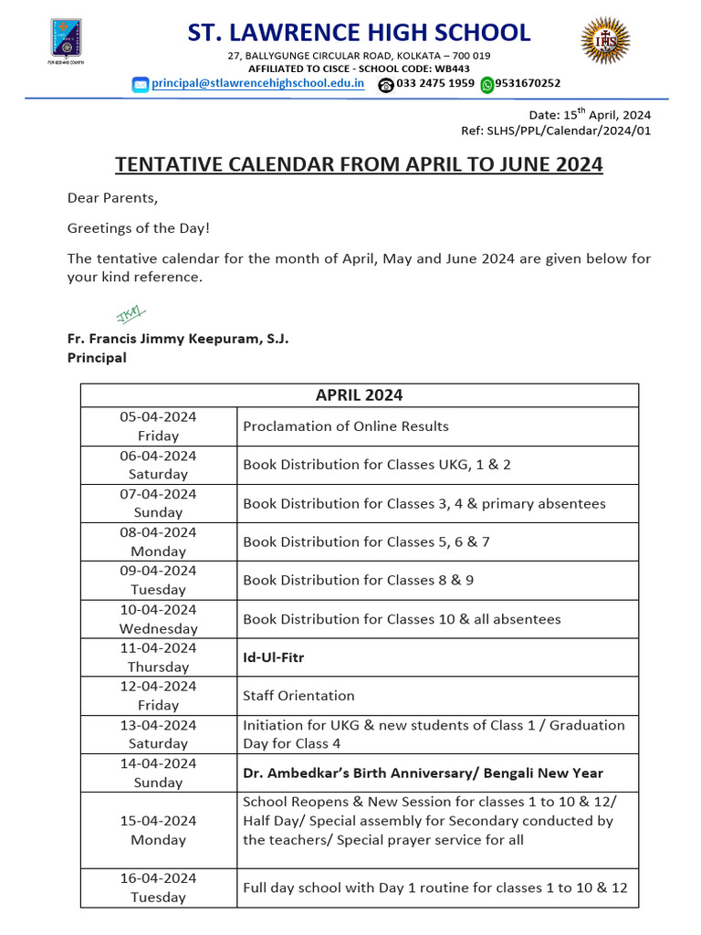 TENTATIVE CALENDAR 2024 | PDF