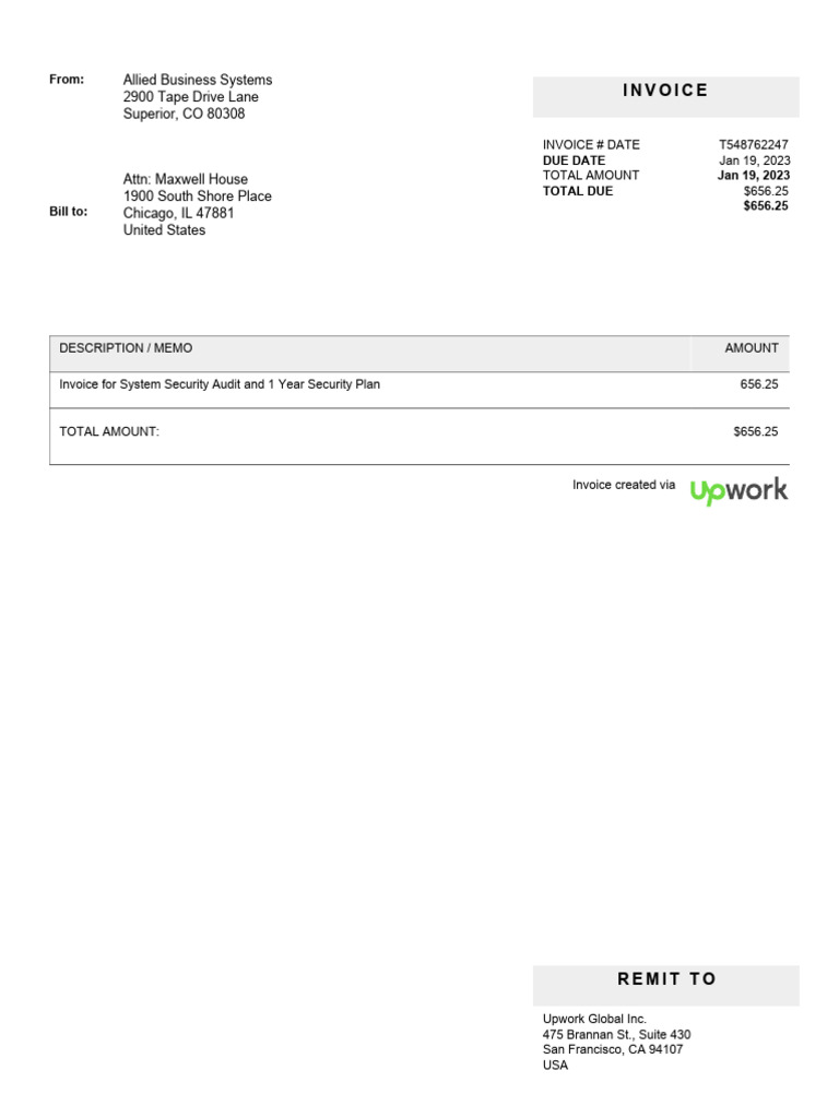 Upwork Invoice Template | PDF