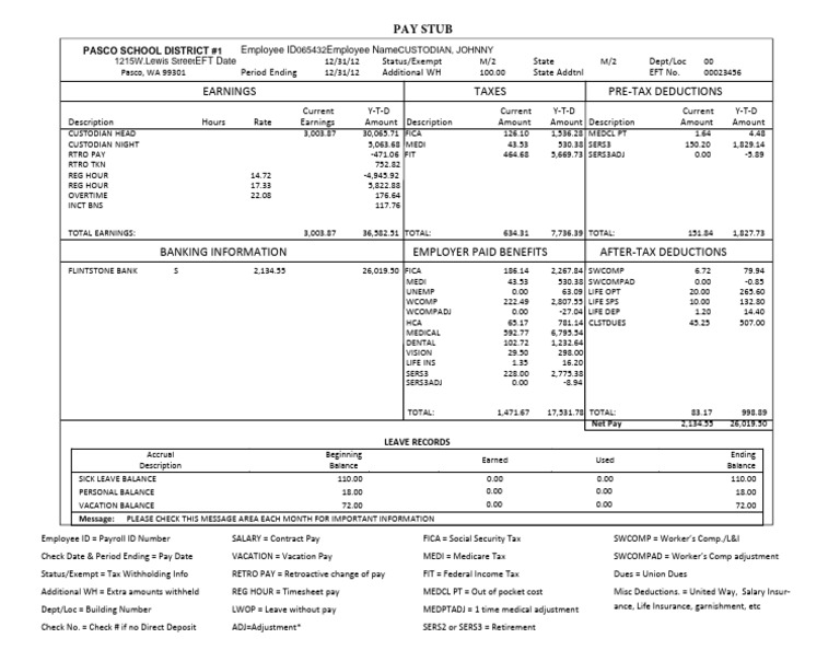 Income Paystub Template | Download Free PDF | Payroll Tax | Personal ...