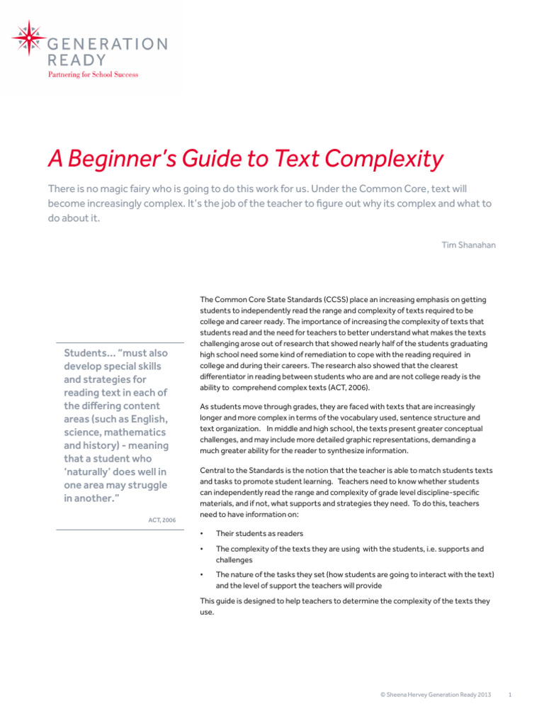 Beginners Guide To Text Complexity Pdf Cognition Human Communication