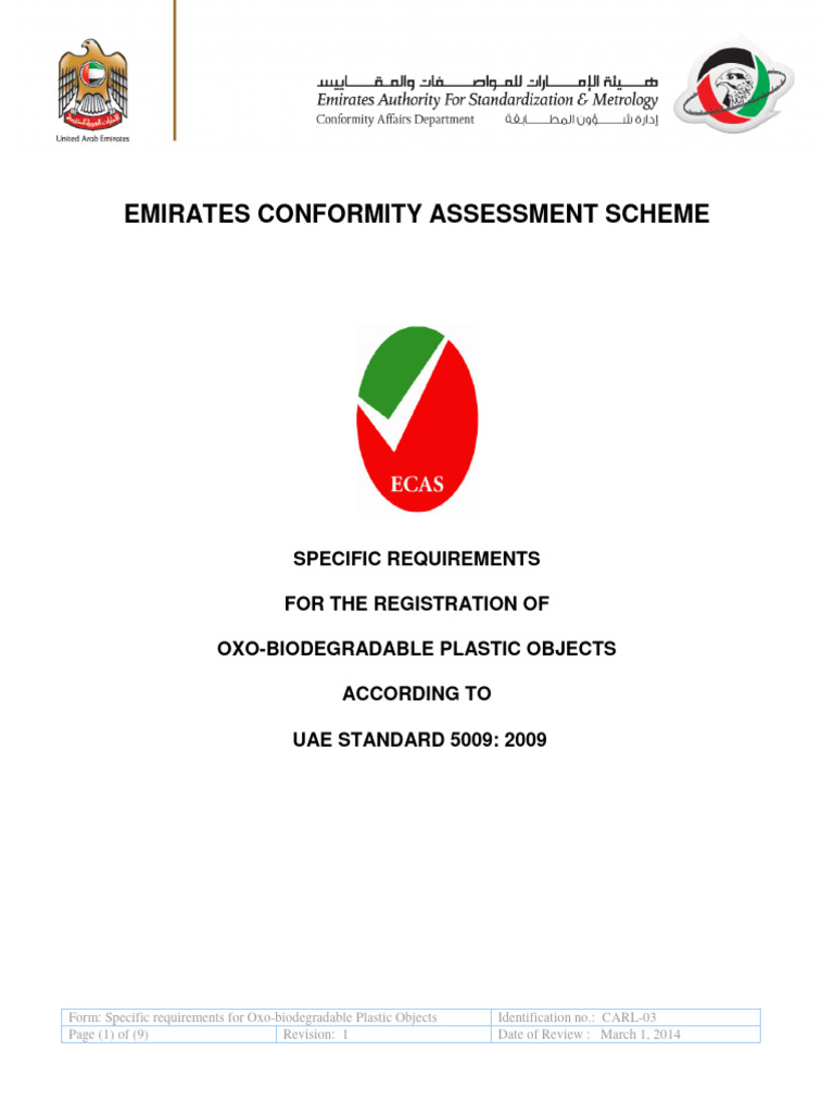 Uae Standard 5009-2009 | PDF | Biodegradation | Plastic