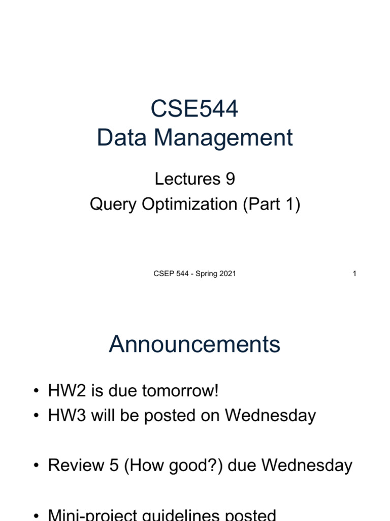 Lecture09 Optimization | PDF | Database Index | Data Management