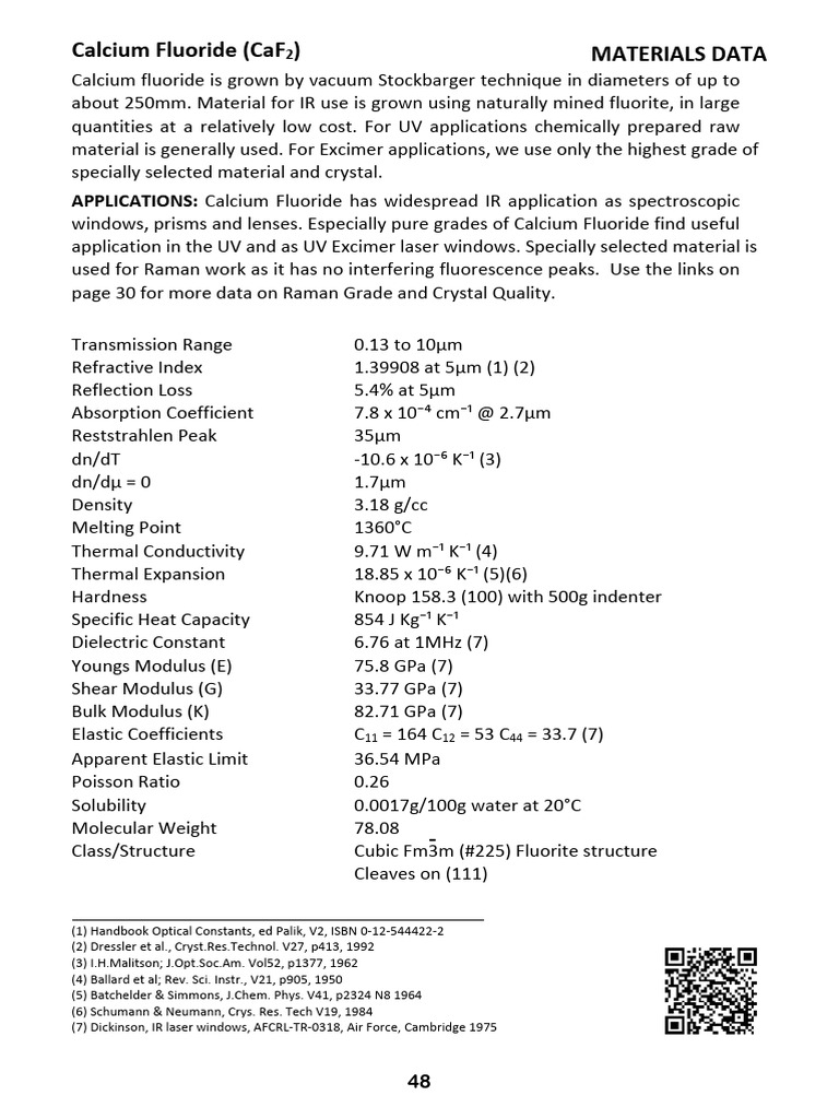 Calcium Fluoride Caf2 Data Sheet | PDF | Ultraviolet | Materials Science