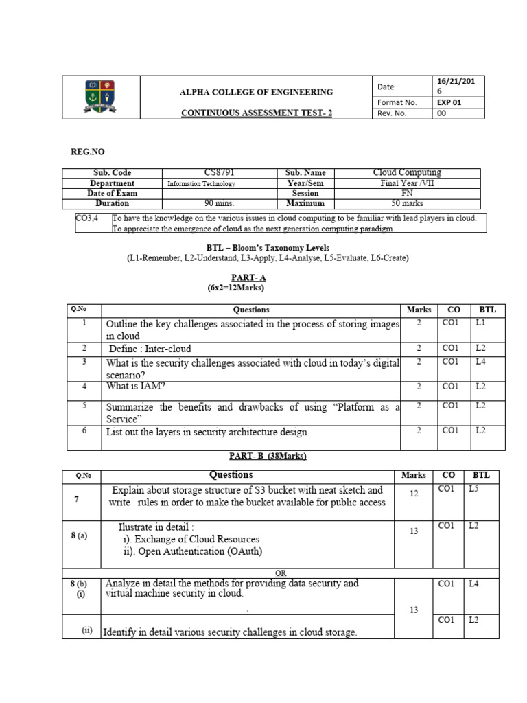 CAT-2 QPset1 | PDF | Cloud Computing | Computing