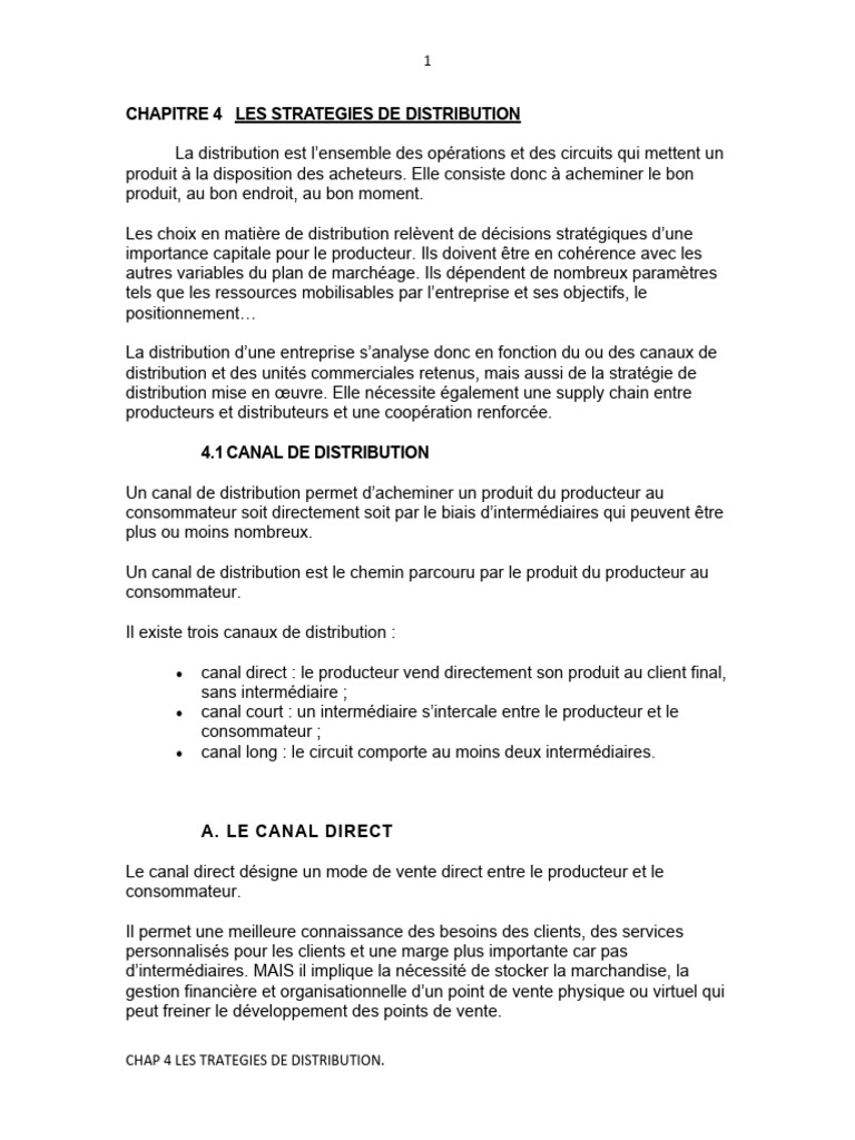 Chapitre 4 Les Strategies de Distribution | PDF | Marque | Logistique