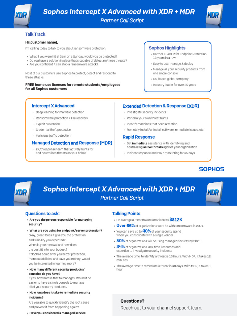Sophos Sales Guide XDR and MDR Call Script | PDF | Ransomware ...