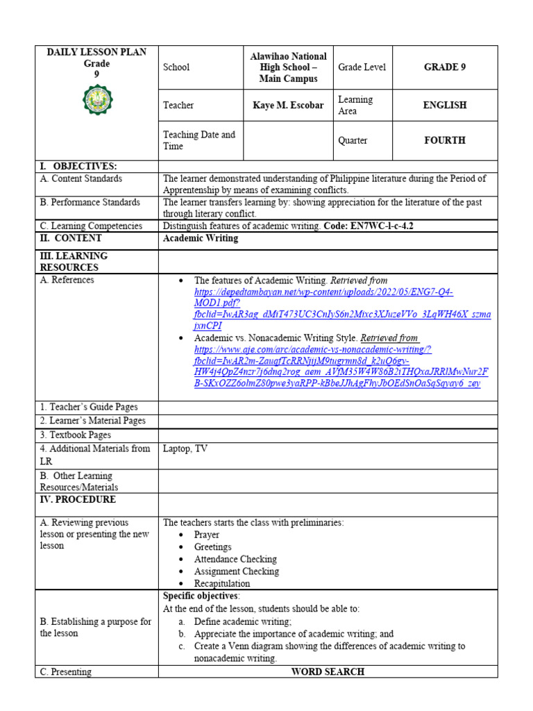 3rd DLP - Eng 9 | PDF | Learning | Teachers