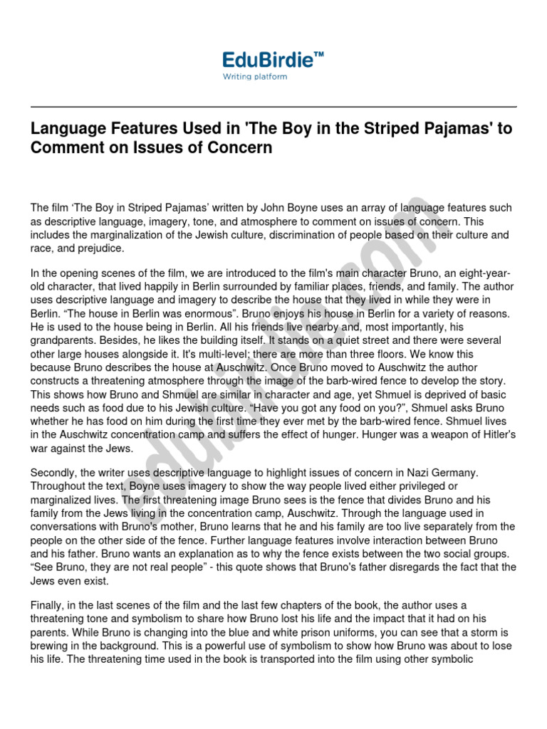 Language Features Used in The Boy in The Striped Pajamas To Comment On ...