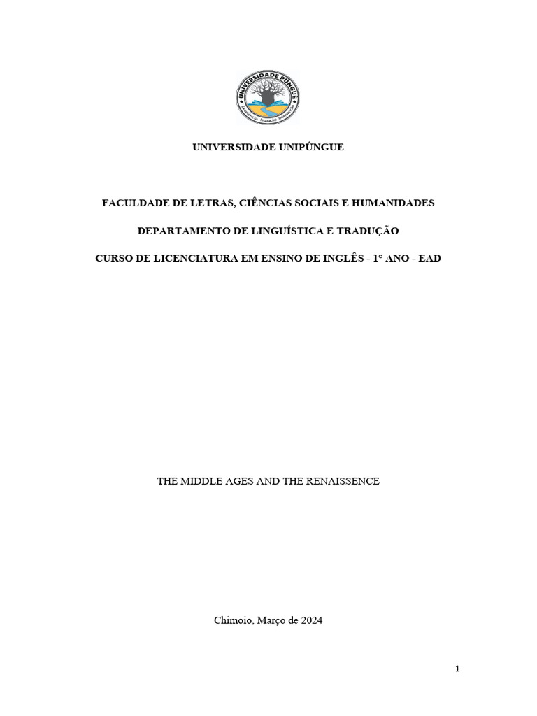 RESEARCH PAPER - The Middle Ages and The Renaissance GENERAL LINGUISTIC ...
