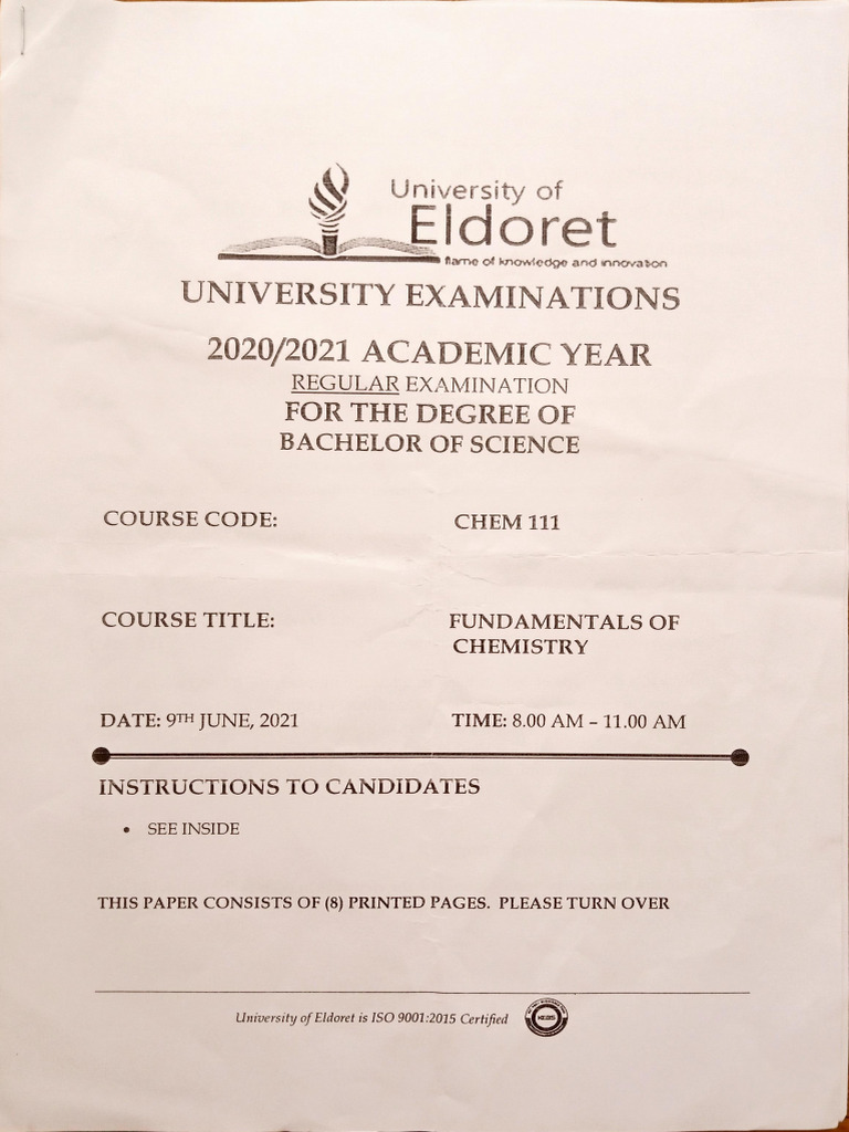 CHEM 111 2020 2021 EXAM | PDF