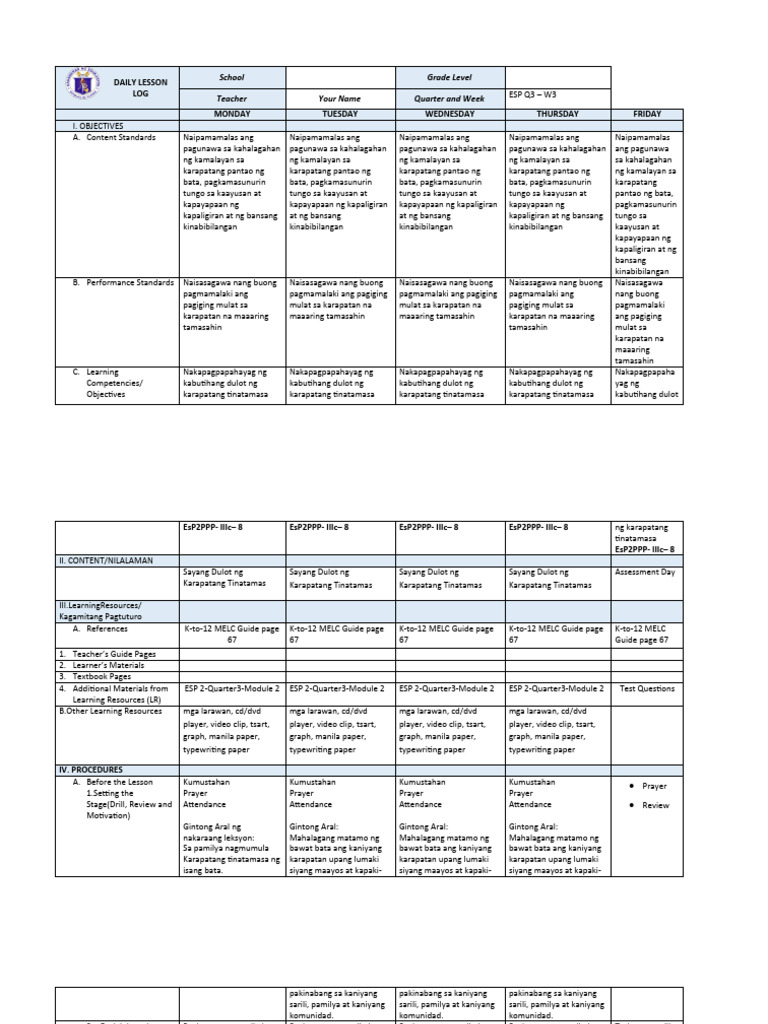 DLL Esp-2 Q3 W3 | PDF