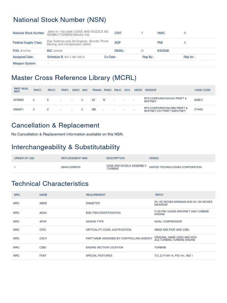 National Stock Number (NSN) : 2840-01-192-2386 (CASE AND NOZZLE AS ...