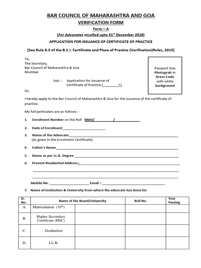 Sanad Verification Form Maharahstra Goa 2024 | PDF | Advocate | Justice