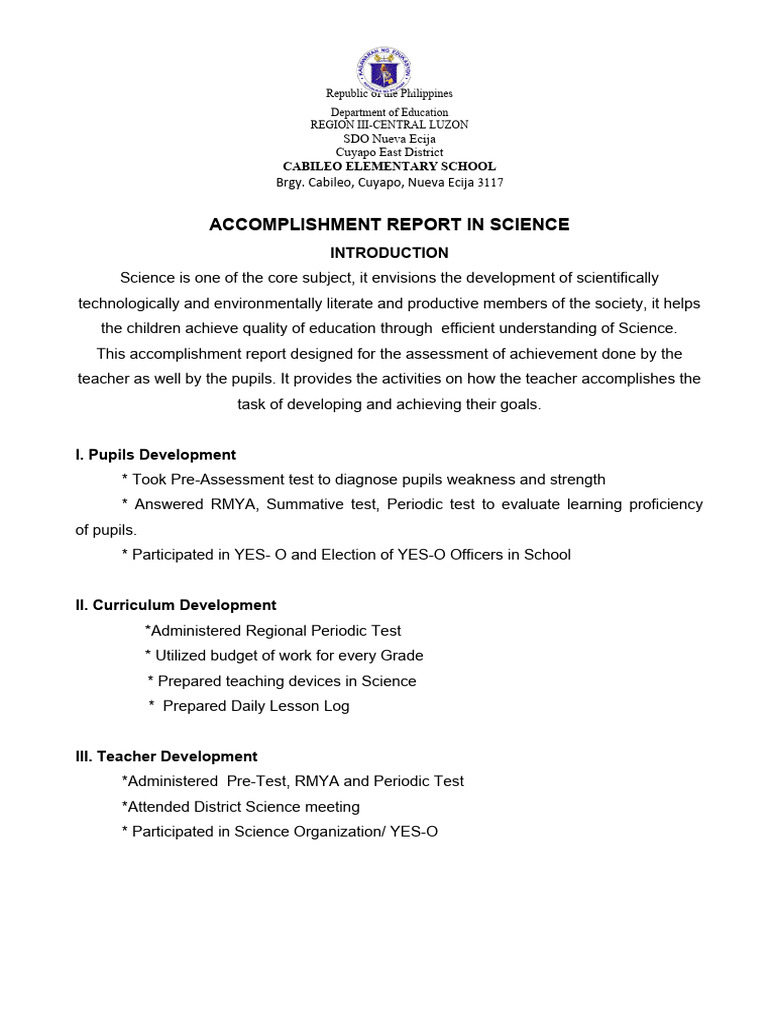 Accomplishment Report in Science 2022-2023 | PDF | Teachers | Education Theory