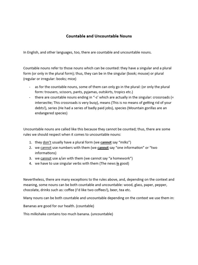 Countable vs Uncountable Nouns Explained | PDF | Plural | Grammatical ...