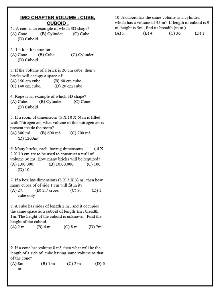 Area & Perimeter Volume Decimals 5 Question | PDF | Area | Volume